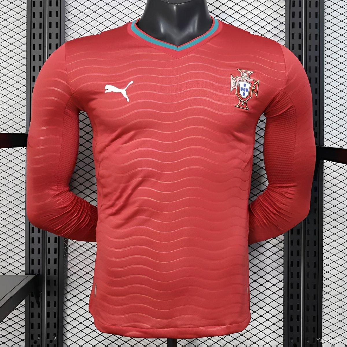 Player Version 2026 Portugal Home Long Sleeve Red with Horizontal Wave ...